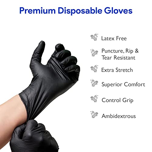 Disposable Black Nitrile Gloves Medium, 400 Count - Heavy Duty 4 Mil Thick - Powder Free, Rubber Latex Free, Medical Exam Grade, Cooking and Food Safe - Soft with Textured Tips