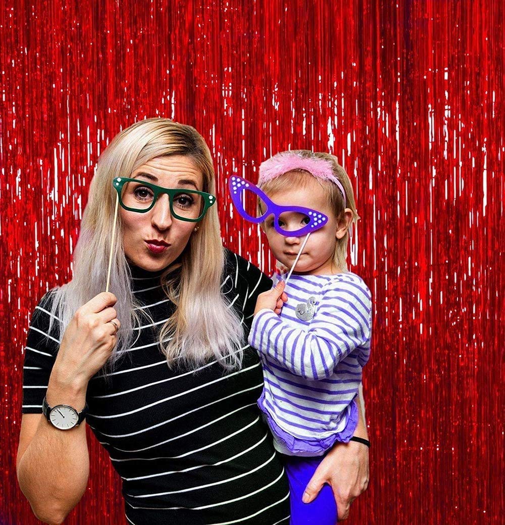 Cat in The Hat Birthday Decorations/Thing 1 and Thing 2 Baby Shower Decorations/Baby Shower/Party Decorations/Red Blue Wavy Fringe Foil Curtains Backdrop Nurse Graduation