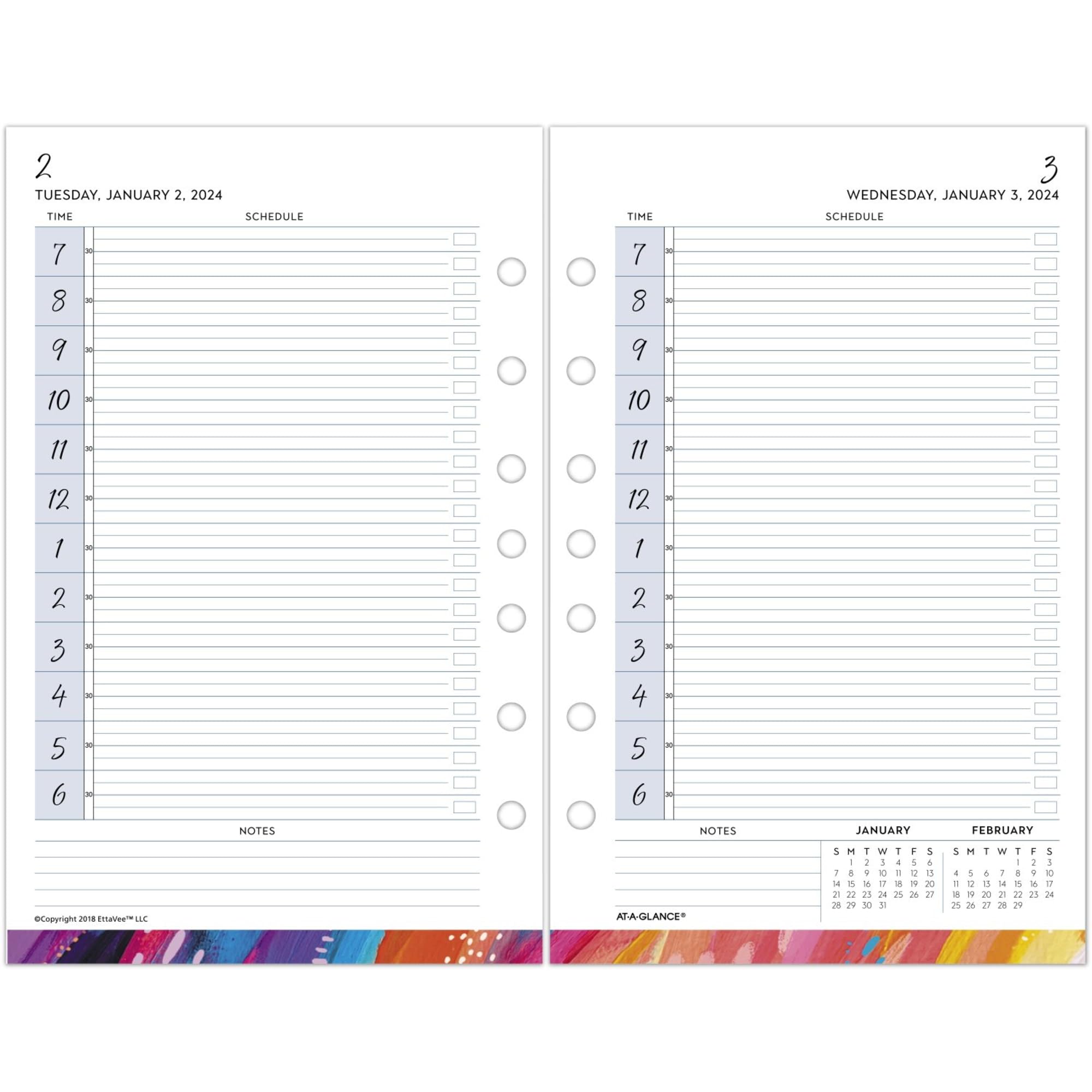 AT-A-GLANCE® EttaVee Daily/Monthly Loose-Leaf Planner Refill Pages, 5-1/2" x 8-1/2", January to December 2024, EV81-125