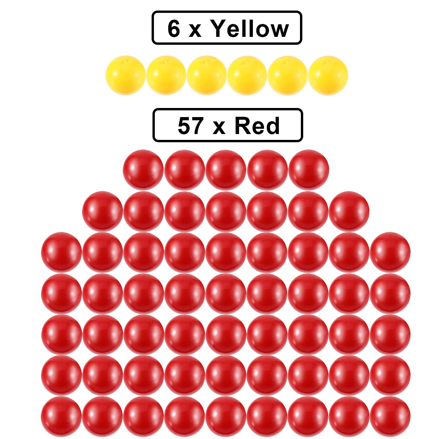 Gejoy 63 Pieces Game Replacement Marbles 3 Set Game Replacement Balls Compatible with Hungry Hungry Hippos, 57 Red Balls and 6 Yellow Balls