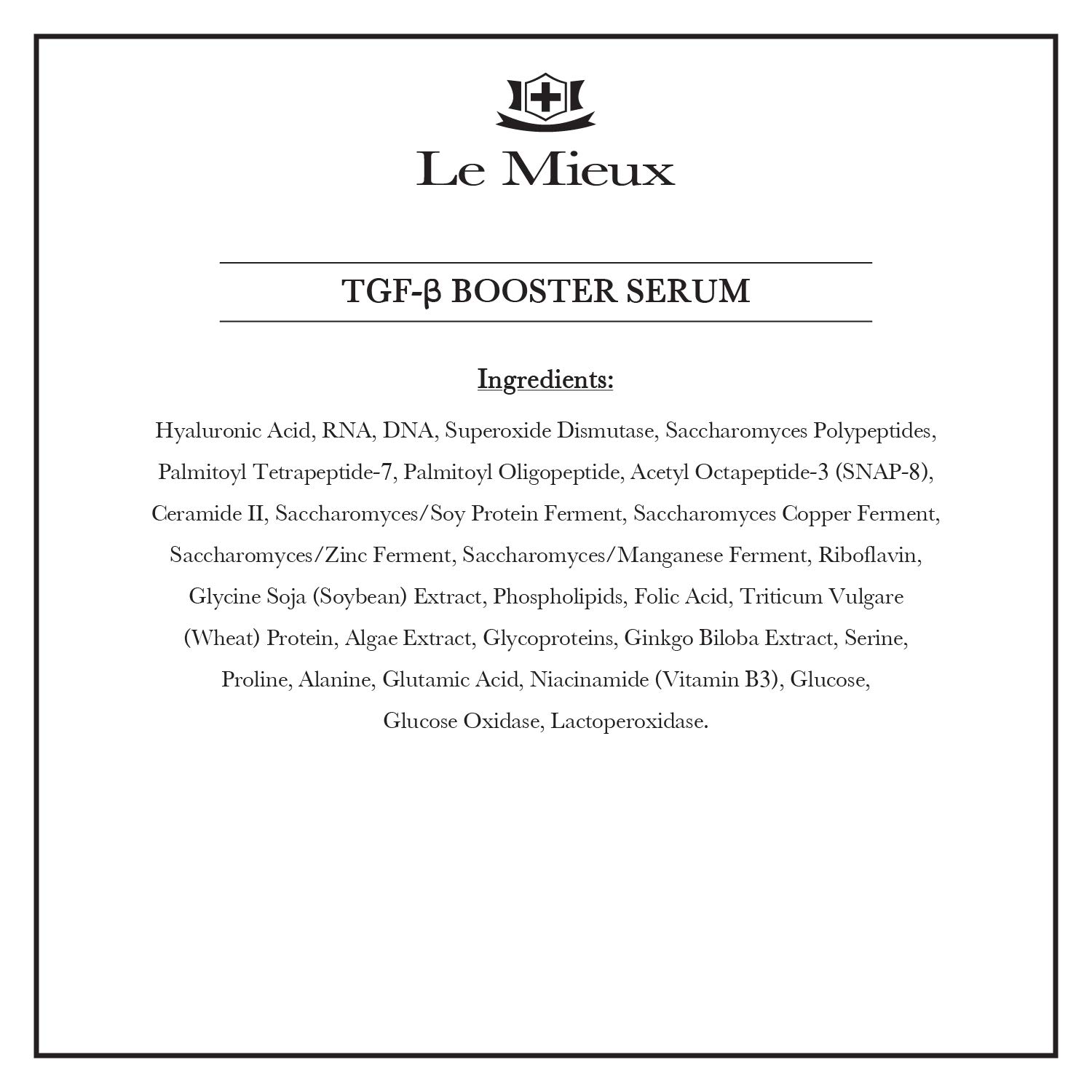 Le Mieux TGF-B Booster - Anti Aging Triple Growth Factor Facial Serum with Hyaluronic Acid & Peptides, Hydrating Face Serum with No Parabens (1 oz / 30 ml)