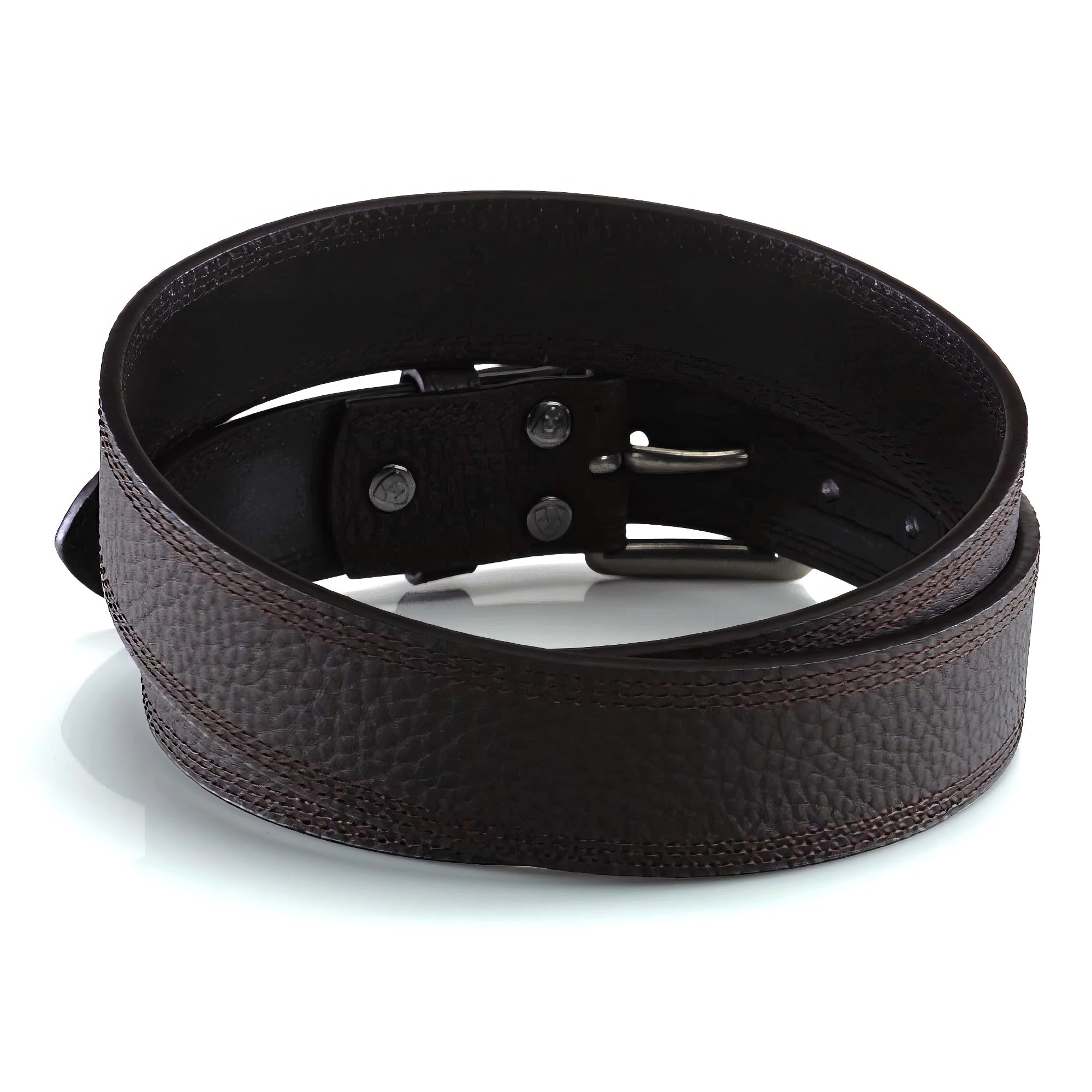 ARIAT Men's Western Work Belt β Solid Dark Brown, Full Grain Leather with Silver Buckle β Size 38