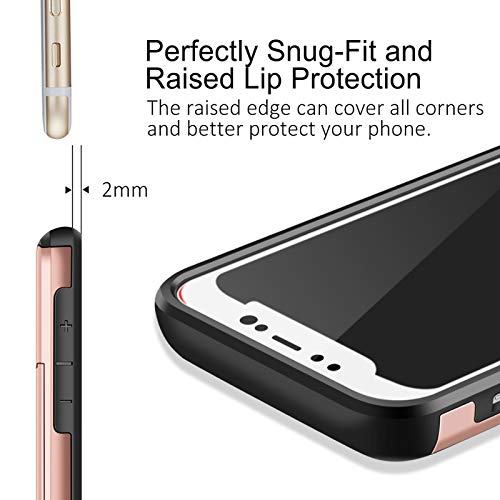 SAMONPOW iPhone X Case, iPhone 10 Case,Hybrid iPhone X Wallet Case Card Holder Shell Heavy Duty Protection Shockproof Anti Scratch Soft Rubber Bumper Cover Case for iPhone X 5.8 inch Rose Gold