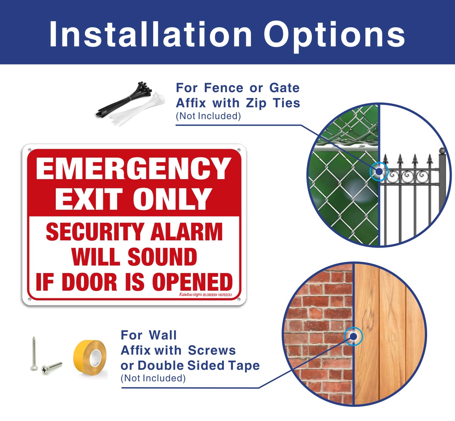 Emergency Exit Only - Security Alarm Will Sound If Door Is Opened Sign, 2 Pack, 10 x 7 inch .40 Rust Free Aluminum, UV Protected, Weather Resistant, Waterproof, Durable Ink, Easy to install