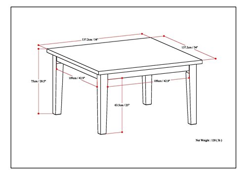 SIMPLIHOME Eastwood SOLID HARDWOOD 54 Inch Square Contemporary Dining Table in Java Brown, For the Dining Room