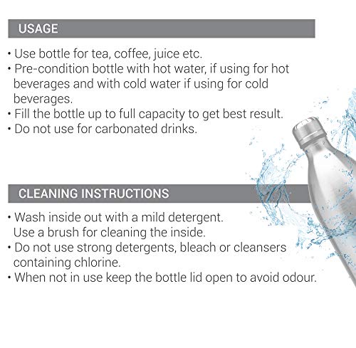 Thermosteel Duo Deluxe Insulated Water Bottle 18/8 Stainless Steel Double Walled for Hot & Cold (Stainless Steel, 34 oz (1000 ml))