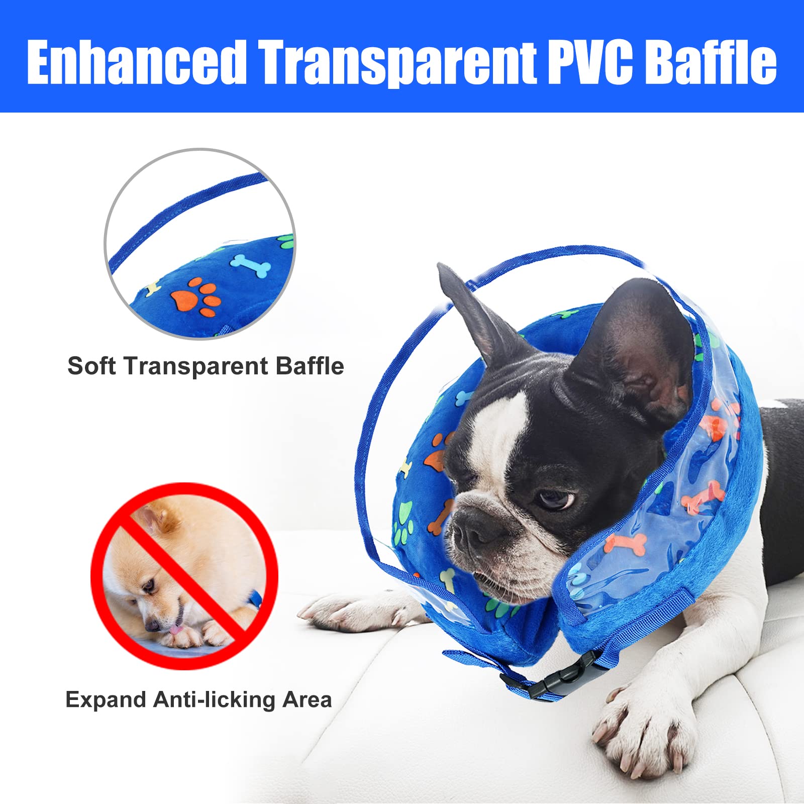 Crazy Felix Dog Cone, Inflatable Dog Cone for Small, Medium, and Large Dogs, Soft Cone for Dogs After Surgery with Adjustable Buckle and Cute Pattern to Stop Licking and Biting Wounds(Grey, L)