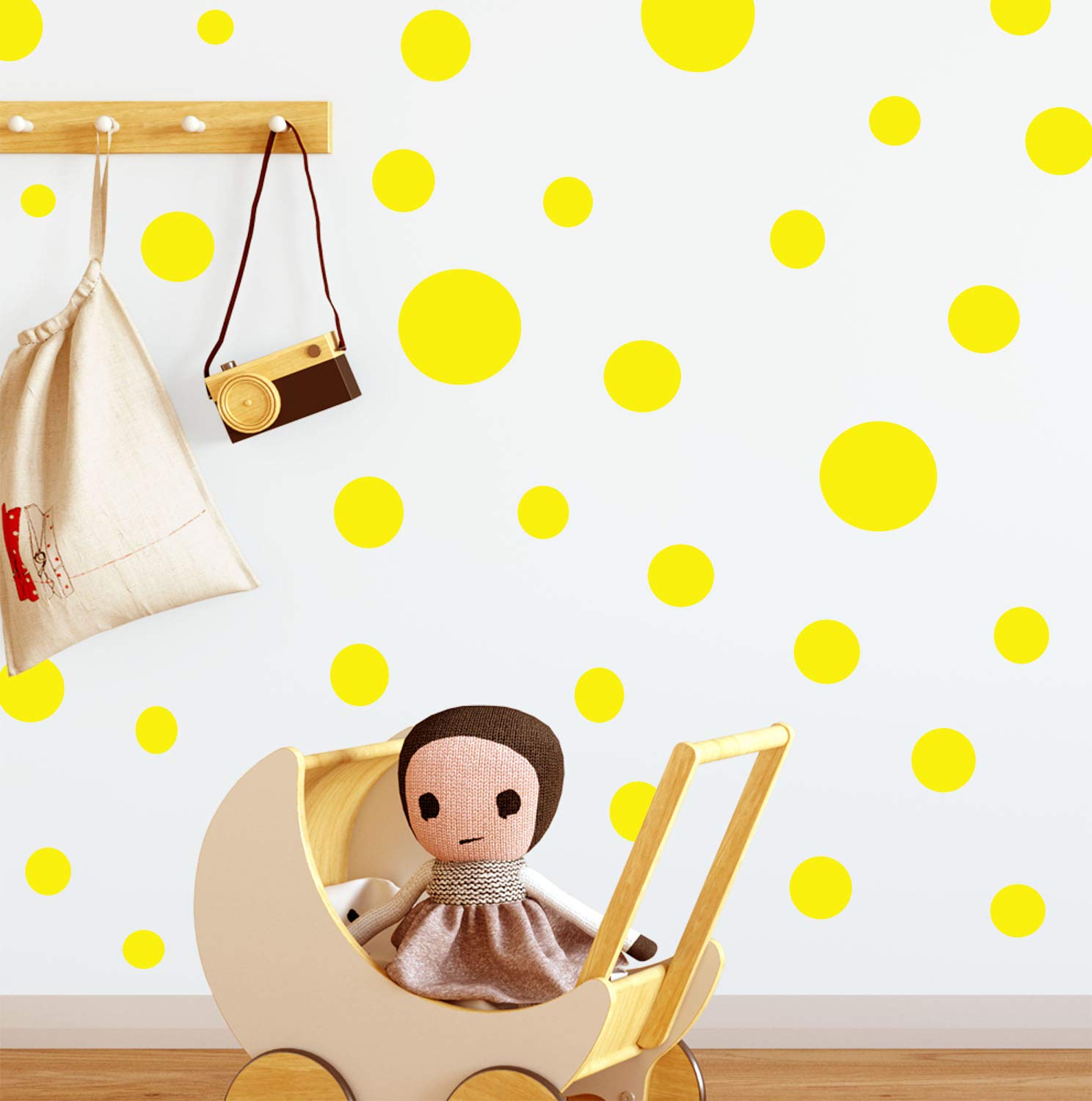 Polka Dot Wall Stickers, Wall Decor Stickers, Wall Dots, Vinyl Circle Room Dot Decals Wall Art Stickers for Bedroom Girls Room Peel and Stick Kids Room Decor (Yellow)