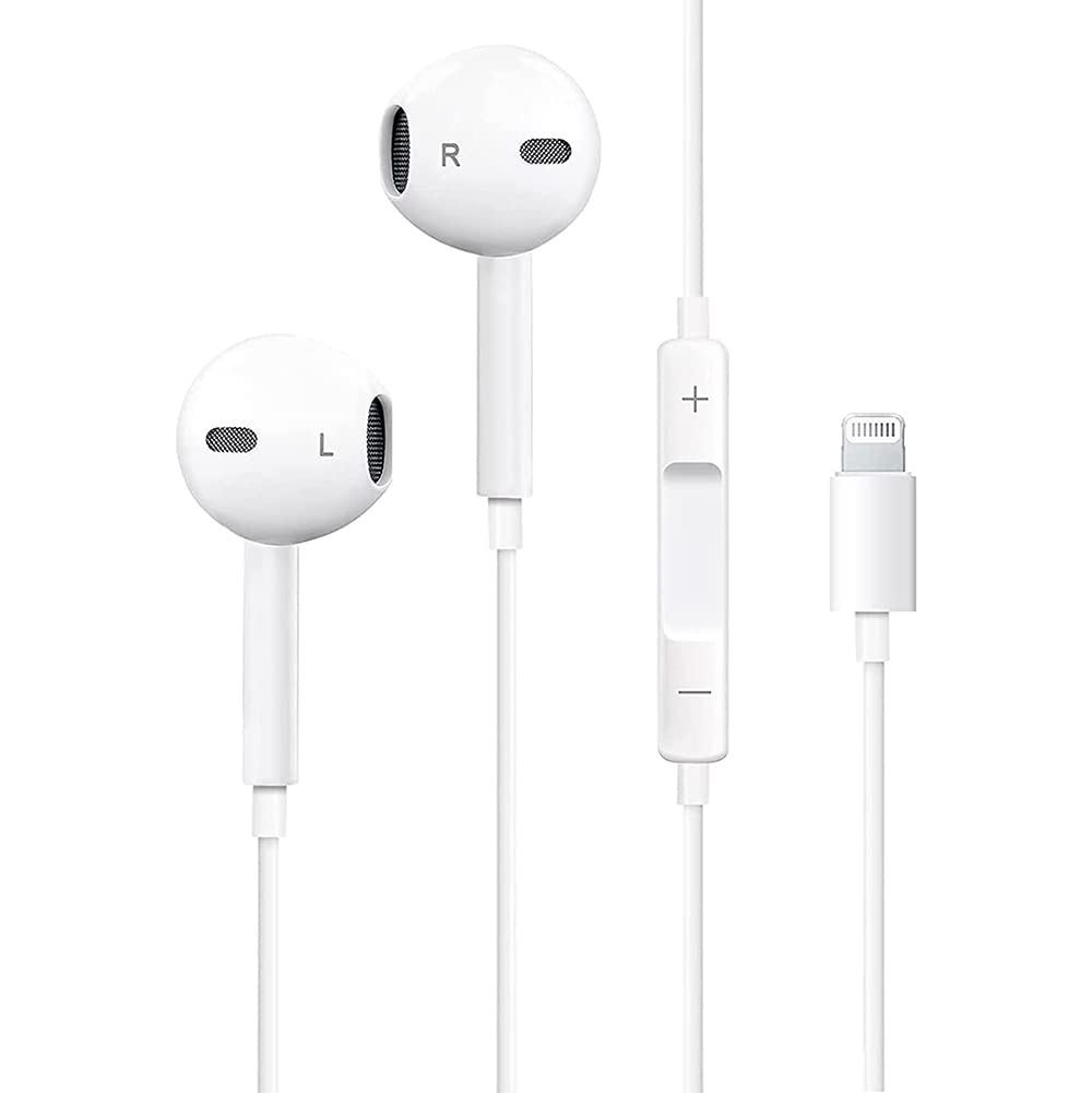 Apple Earbuds Headphone with Lightning Connector【Apple MFi Certified】 in-Ear Noise Cancelling Wired Earbuds Compatible with iPhone 14/13/12/11/XR/XS/8/7 -Support All iOS(Built-in Microphone & Volume)