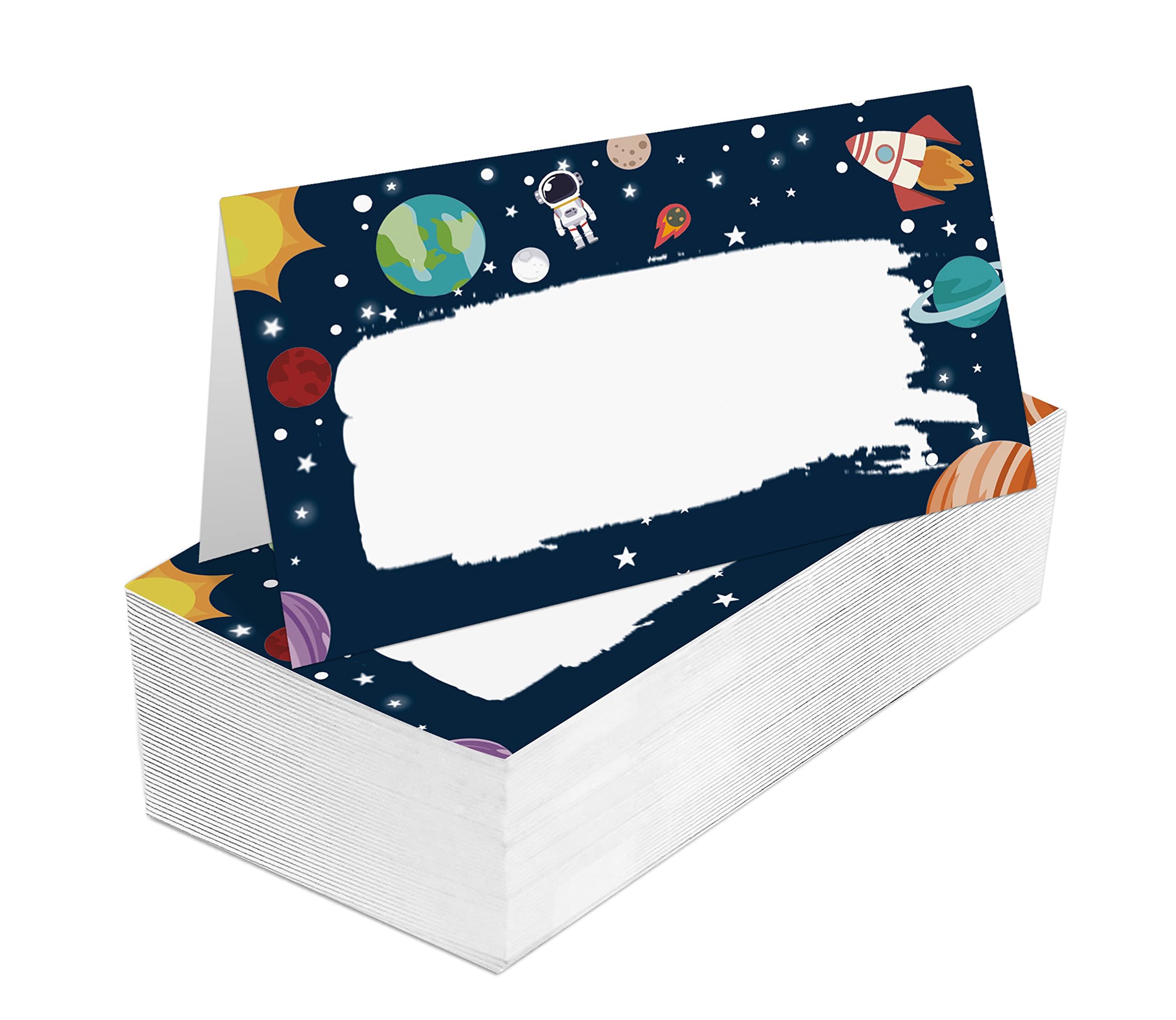 Place Cards for Wedding, Birthday Or Party, Outer Space, Uninerse Filled-In Name Place Cards, Foldover Seating Table Cards, 25 Pack, Folds into 3.5 * 2 Inches (zuoweika-A033)