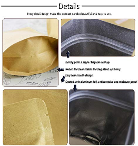 SumDirect Kraft Stand Up Pouches - 50 Pack 5x7 Inch Ziplock Food Storage Reusable Bags with Foil Lined for Home or Business (Brown)