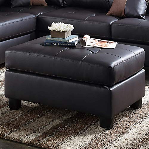FlashBuy Sofa Sectional Sofa, L-Shape Faux Leather Sectional Sofa Couch Set with Chaise, Ottoman, 2 Toss Pillow Using for Living Room Furniture.(Black)