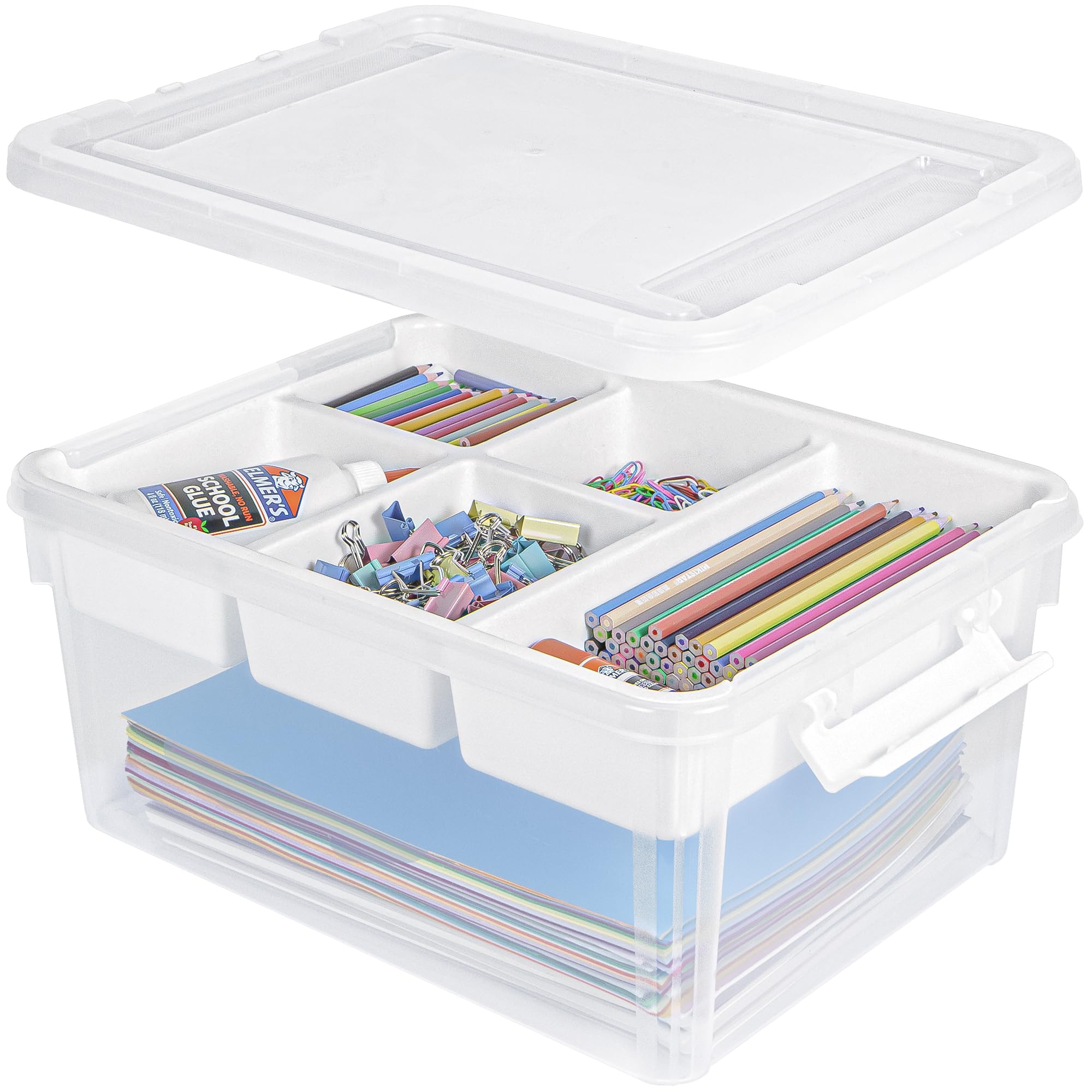 Creahaus 17 Quart Plastic Storage Box with Removable Tray, Durable Craft Organizers and Storage Container, Stackable Art & Craft Box with Lid for Organizing, Bead, Tool, Sewing (Clear)