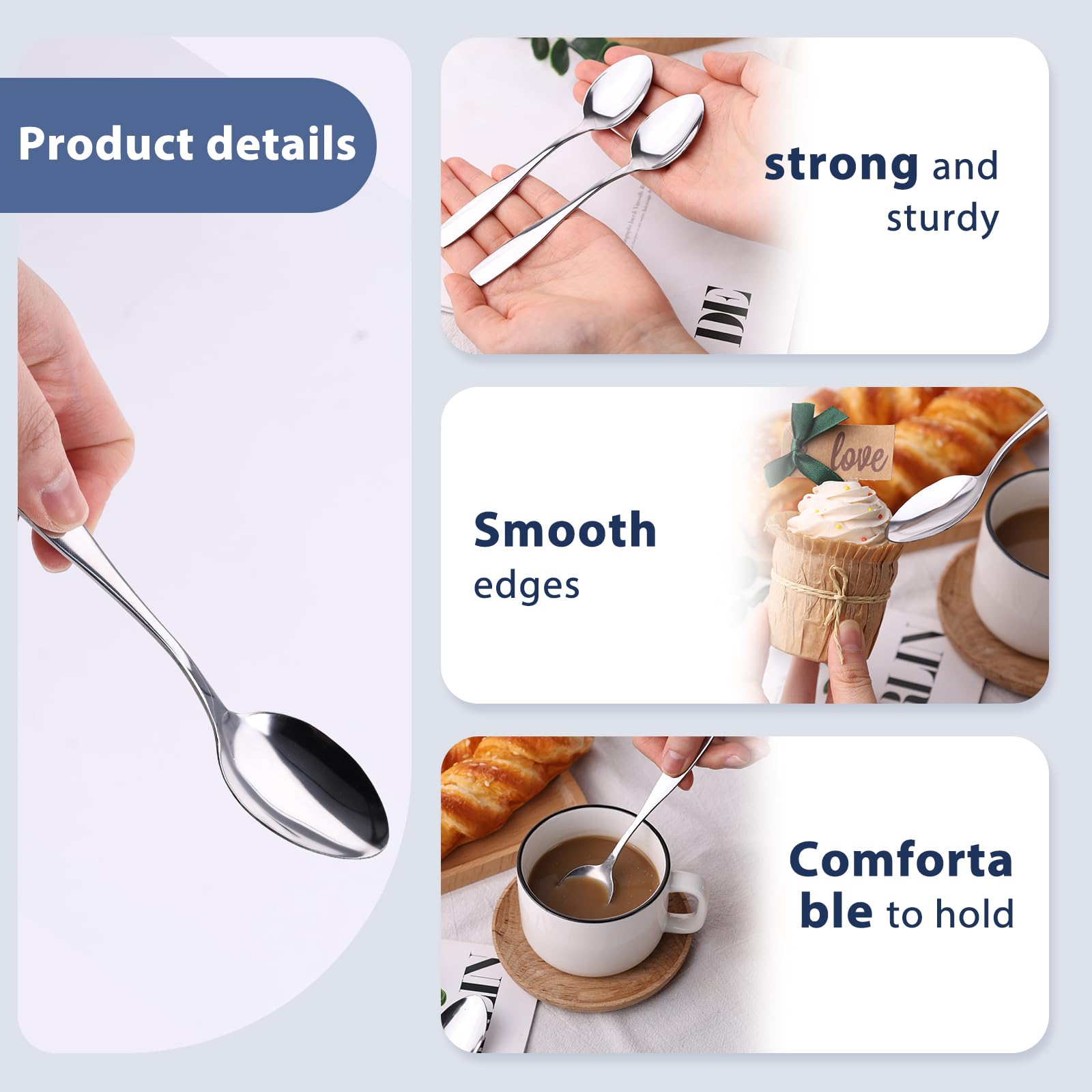 HANSGO Teaspoons Stainless Steel, Small Coffee Spoons, Mirror Polished Teaspoon, Dessert Spoons for Home Kitchen Restaurant, Dishwasher Safe
