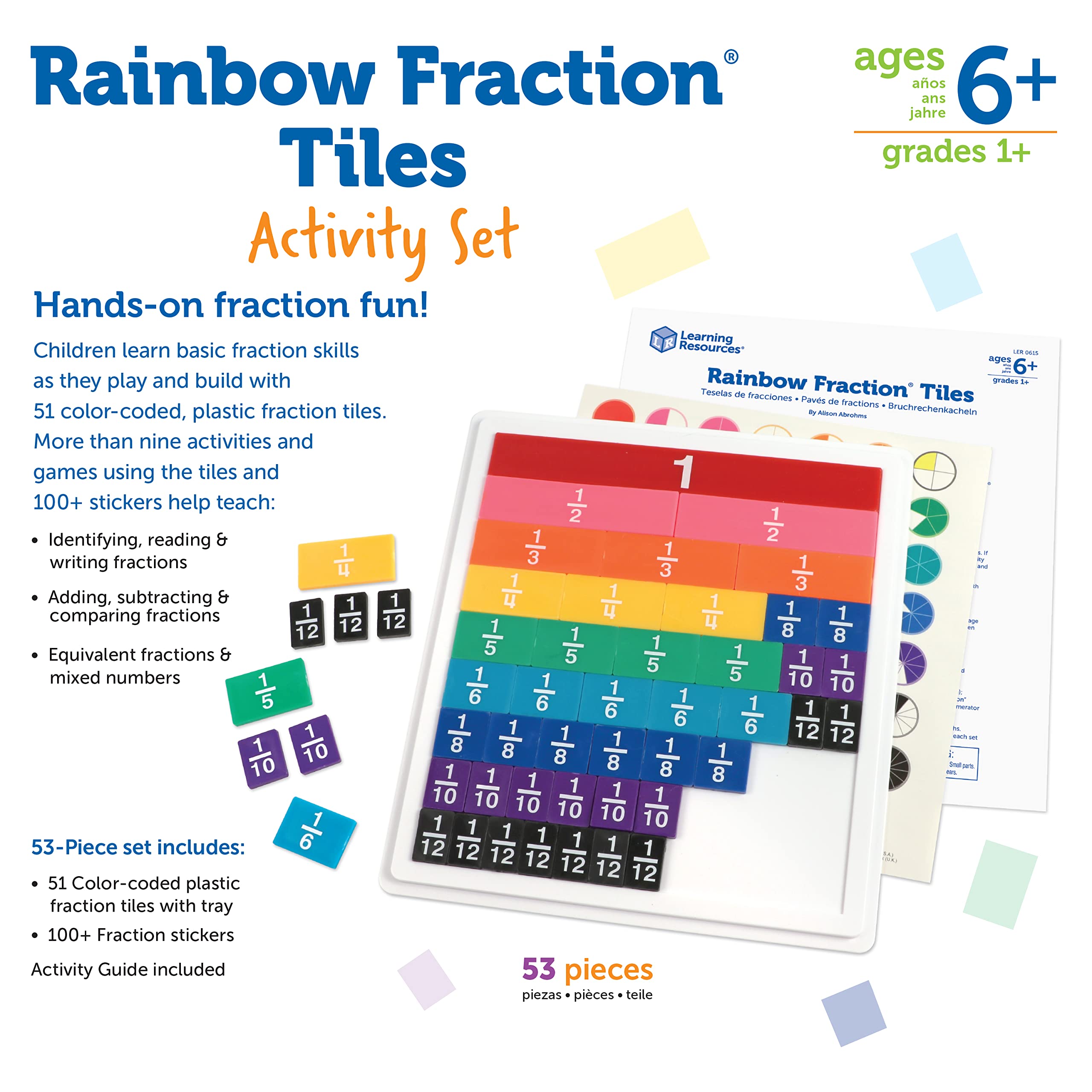Learning Resources Rainbow Fraction Tiles - 54 Pieces, Ages 6+ Early Math Skills, Visual Aid, Math for Kids, Teacher Supplies