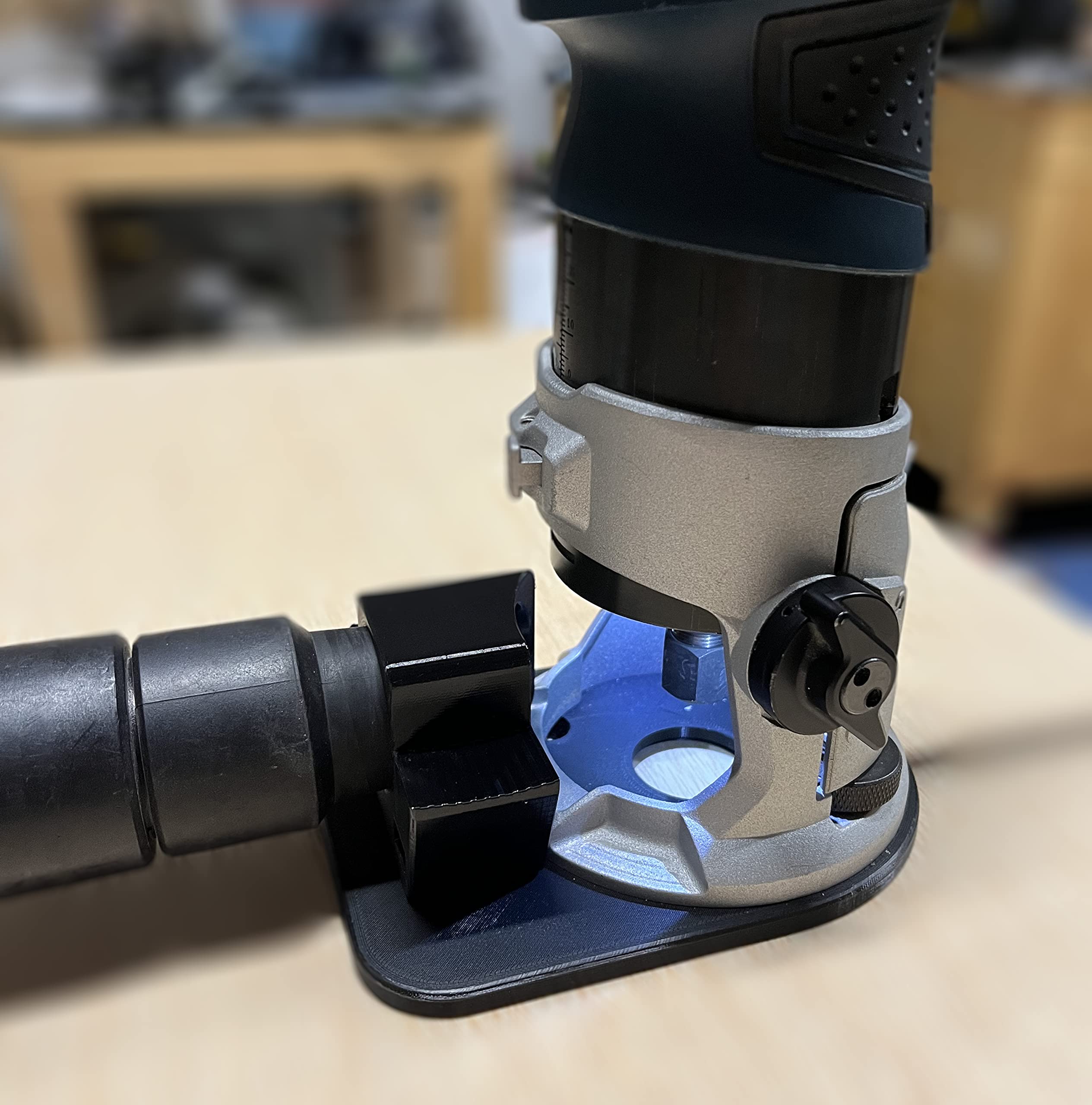 Sub-Base With Dust Collection Fittings for Bosch Colt 1.25-HP Trim Router (GKF125CEK) - Buried Cuts, Dadoes, Grooves, Edges, and More! (40mm Hole) - Made in USA