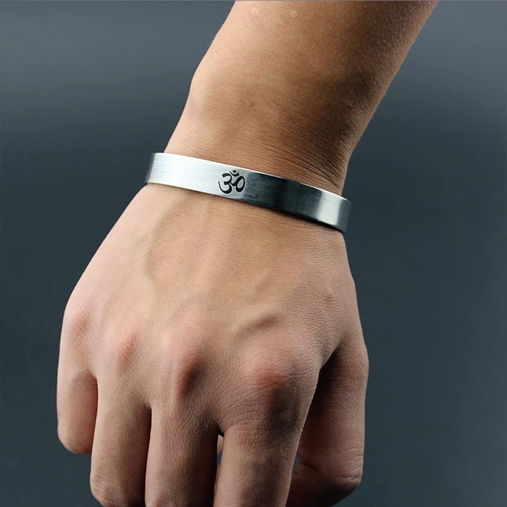 BaBakiak OM Bangle Stainless Steel, AUM Bracelet Cuff, Indian Jewelry for Meditation Yoga