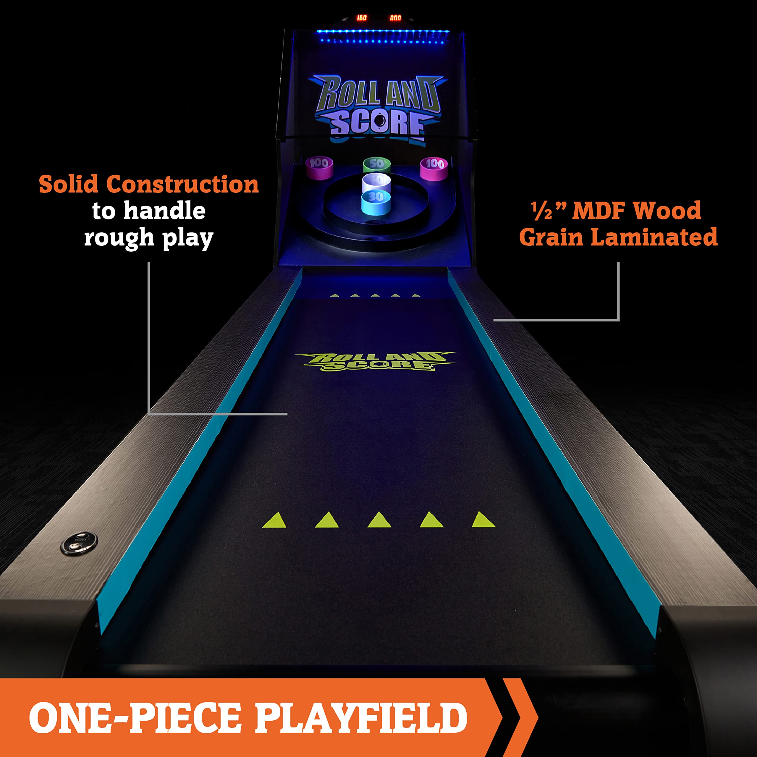 Hall of Games 108" Roll and Score with LED Lights and Electronic Scorer, Black/Blue, 9 Foot