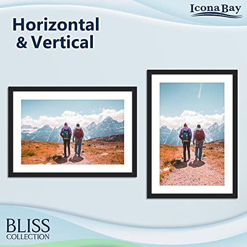 Icona Bay 11x17 Black Picture Frame Fits 16x10 Photos with Mat to 9x14 Image, Modern Style Wood Composite Poster Frame, Wall Mount Only, Bliss Collection
