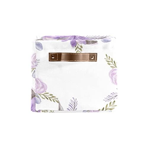 Purple Flower Personalized Custom Name Waterproof Storage Boxs Baskets Clothts Towel Book for Bathroom Office 1 Pack