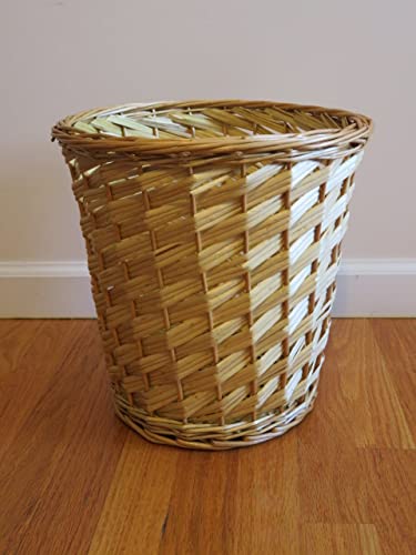Natural Wicker Round Willow Waste Laundry Gift Basket Storage Kitchen-Bath-Living-Room-Home-Office Dust Bin Planter Wood Laundry Baby Holder Wastebasket