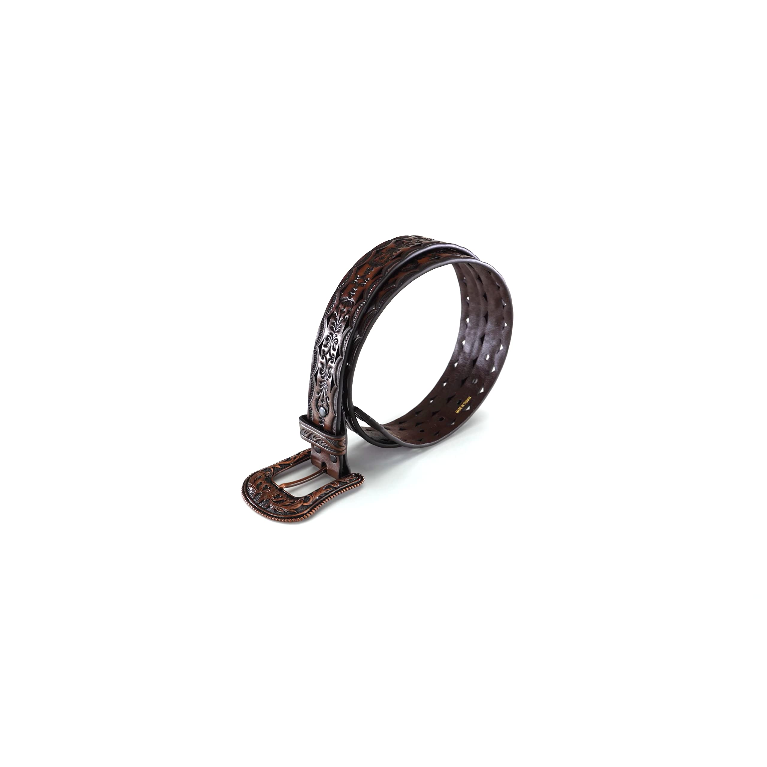 Ariat Women's Copper Buckle Triangle Cut Out Belt, Brown/Black, Extra Large