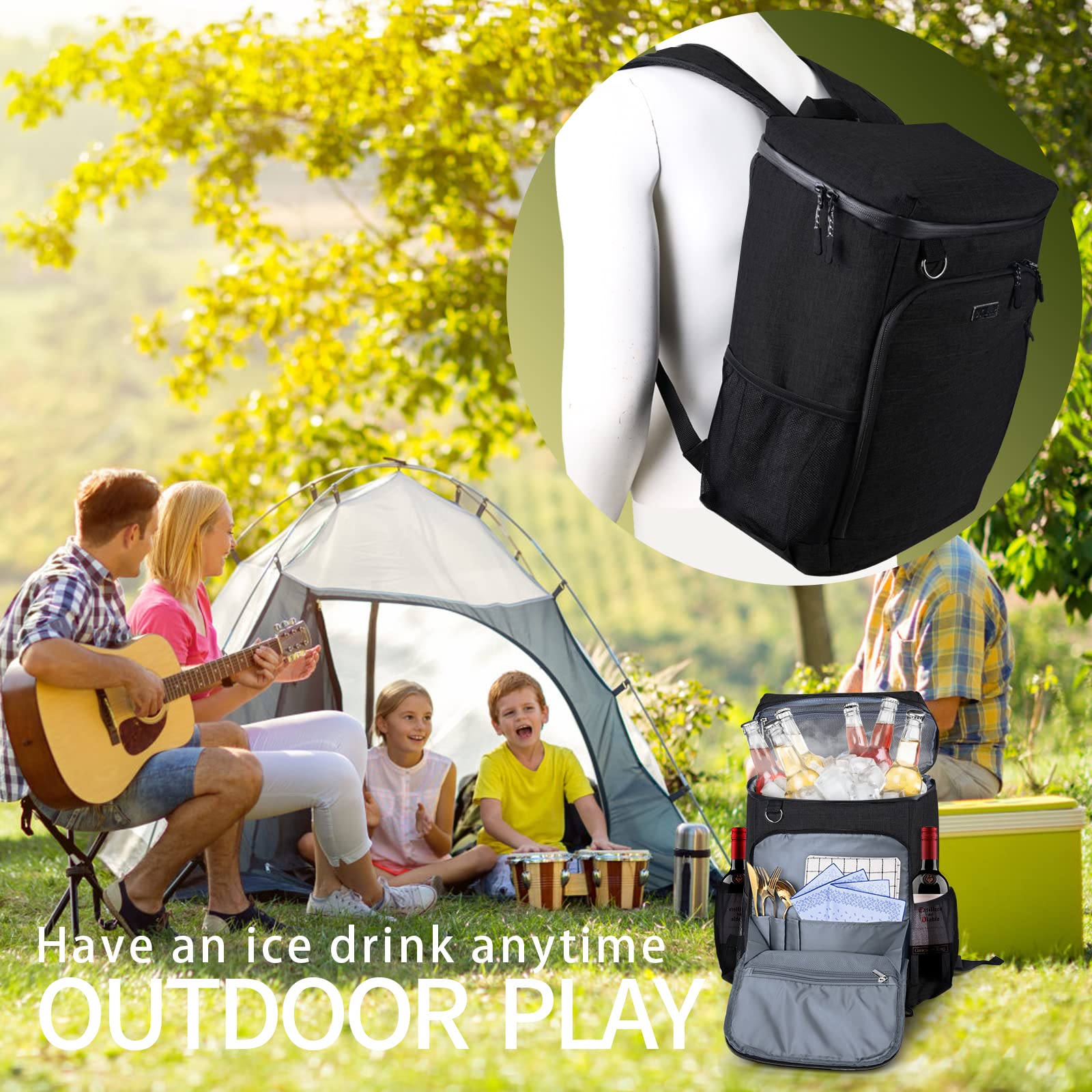 BAGLHER Cooler Backpack, Leakproof 30 Cans Insulated Soft Cooler Bag, Lightweight Lunch Box Backpack for Camping, Hiking, Picnics