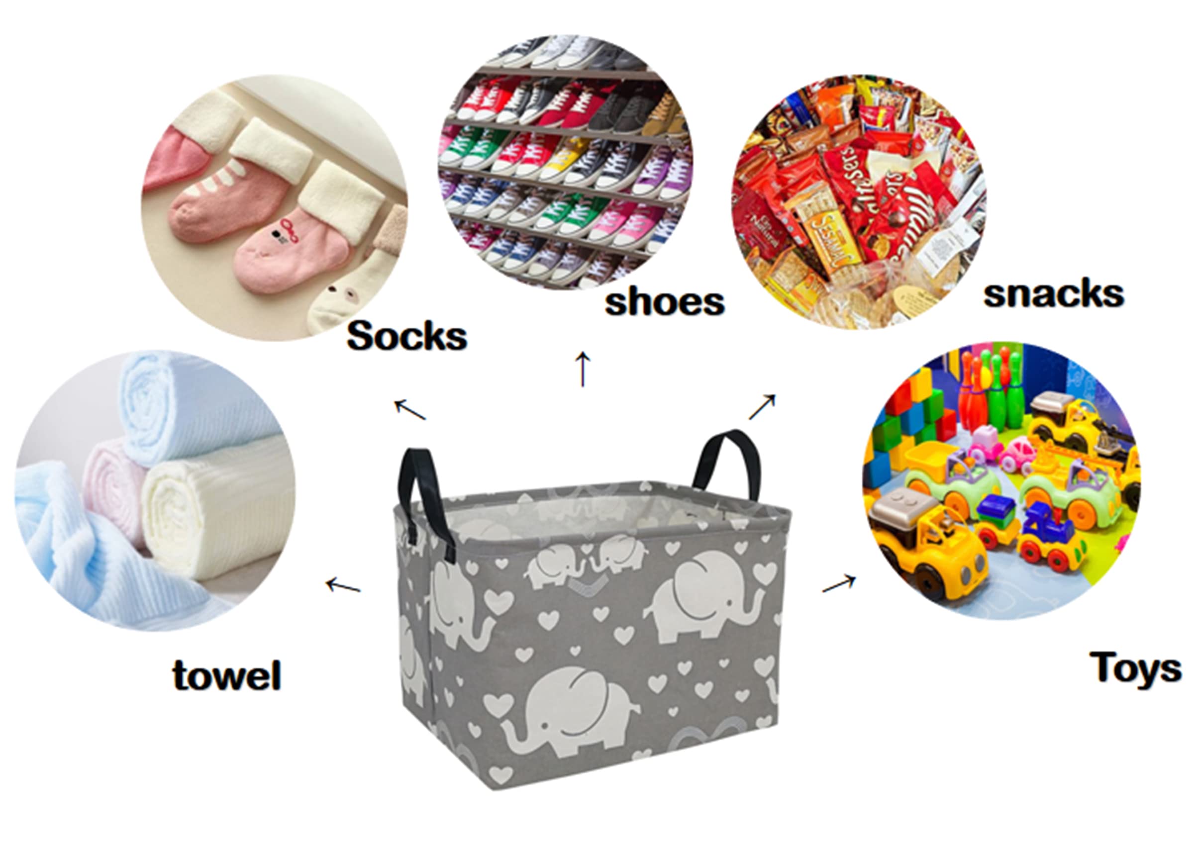 DUYIY Rectangle Canvas Storage Basket with Handle Large Organizer Bins for Dirty Laundry Hamper Baby Toys Nursery Kids Clothes Gift Basket (REC-love elephant)