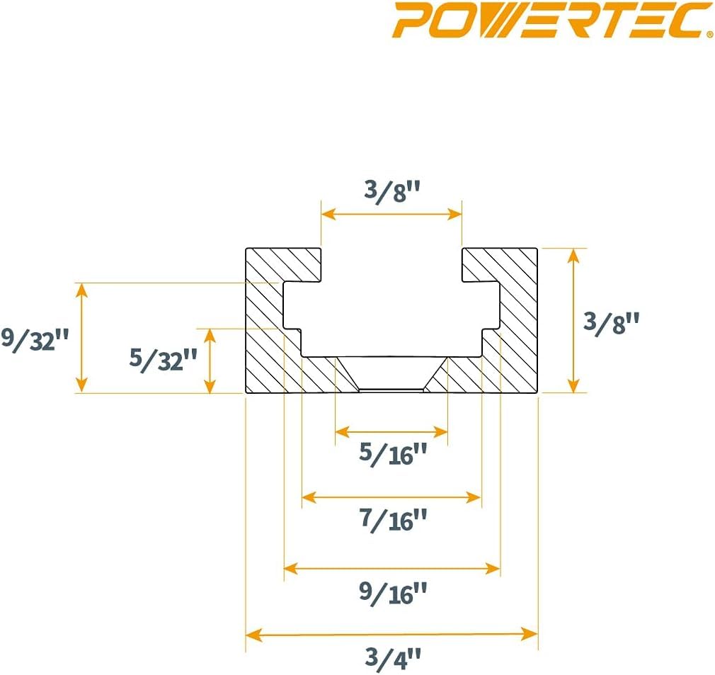 POWERTEC 71694 1-33/64" T-Track Inline and Short Stop Kit, T Track Stop Block for T-Track Woodworking, Sanding, and Routing, 4 Count, Pack of 1