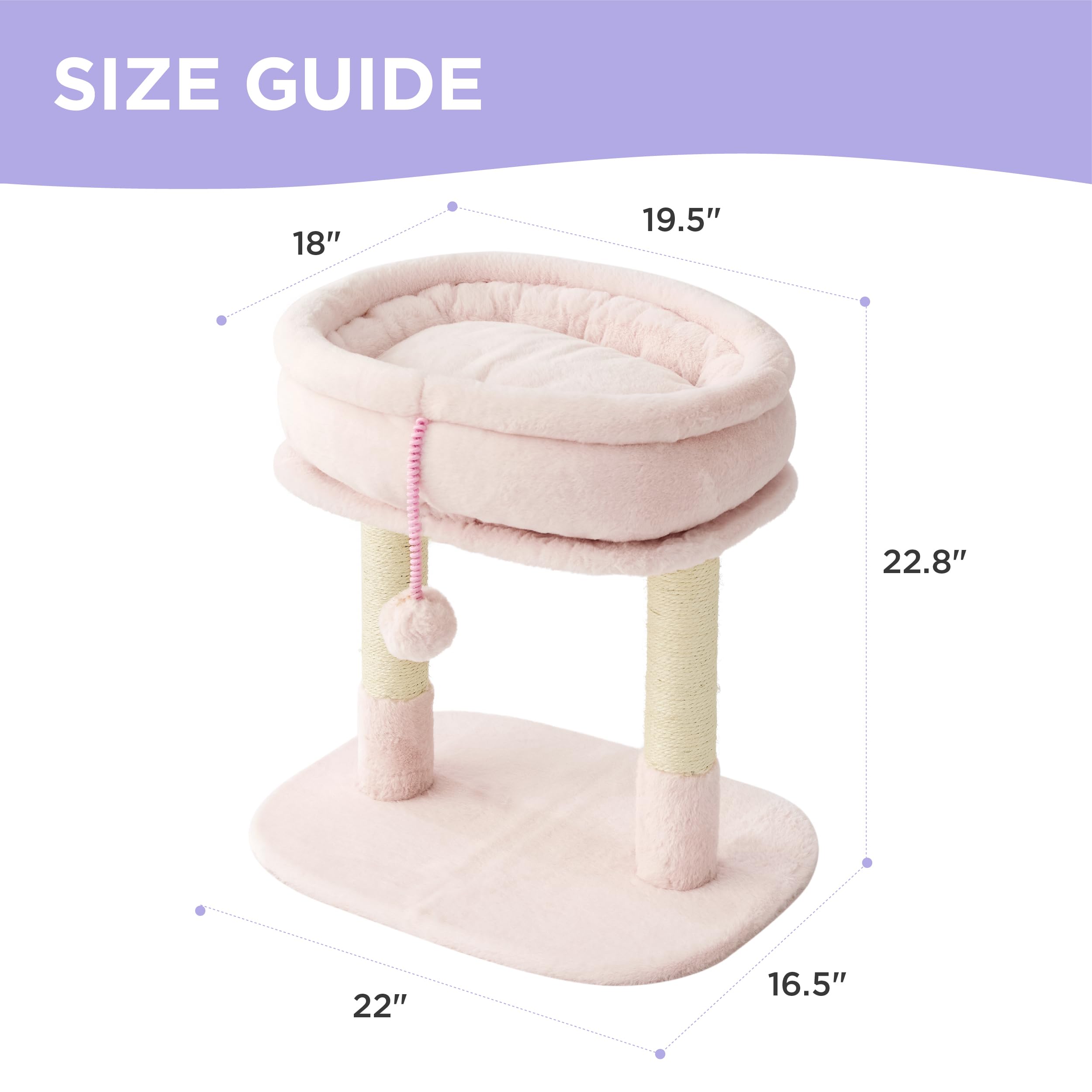 Lesure Cute Cat Tree Tower - Cat Tower with Nature Sisal Scratching Post for Indoor Large Cats and Kittens, Featuring with Soft Removable Cat Bed,Wide Perch, Playful Toy, 22x16.5x22.8in,Pink