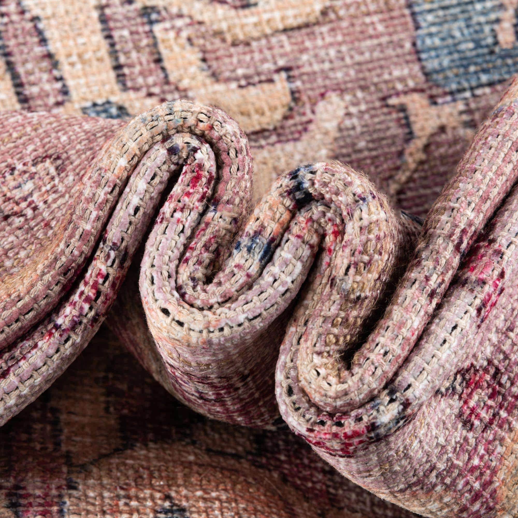 Rugs.com Nostalgia Collection Washable Rug β 7' 10 Square Pink Flatweave Perfect for Living Rooms, Kitchens, Entryways