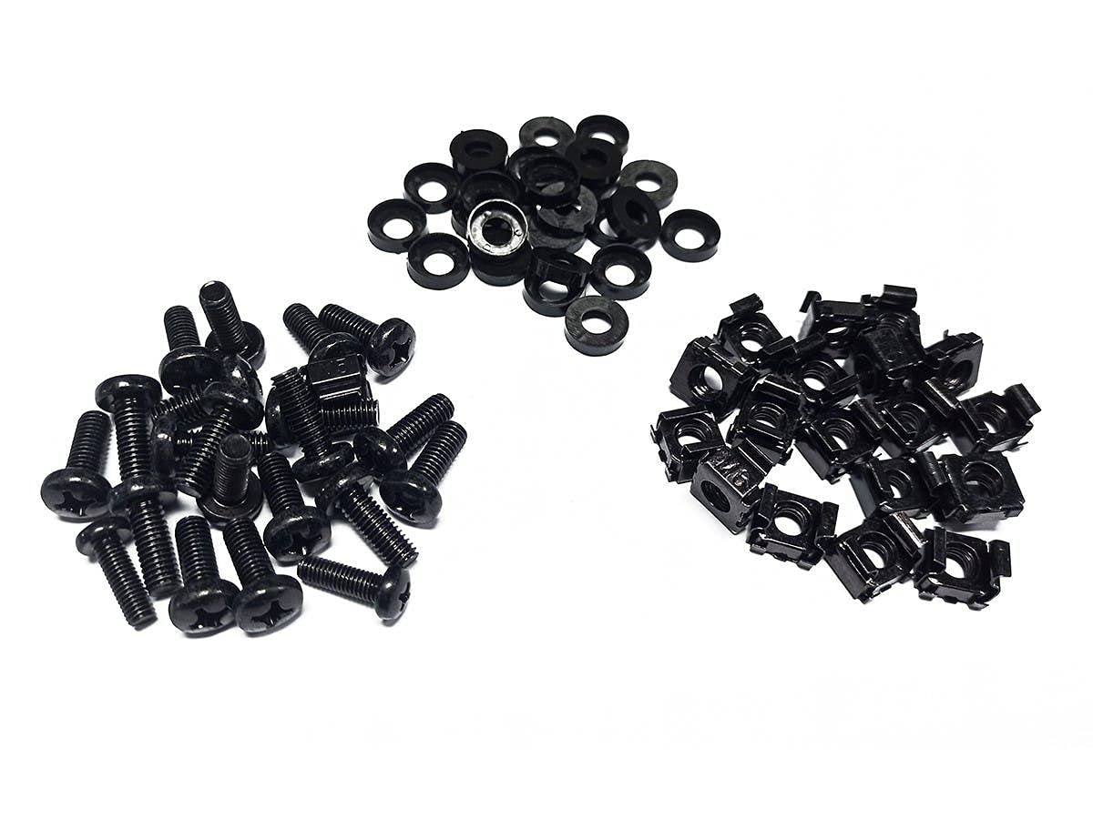 Monoprice M5 x 16mm Rack Mount Cage Nuts, Screws and Washers, 50 Sets - Black, Zinc Plated, for Cabinet or Server Racks Tapped with 10/32 Universal Square Hole Rails