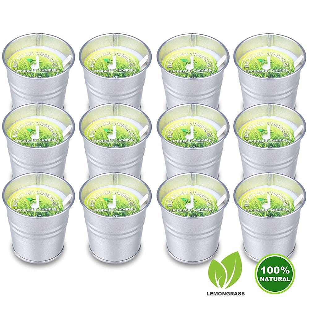 Citronella Candles Outdoor Indoor, 12 Pack Scented Candles Set Bulk Made with Natural Soy Wax Bucket and Essential Oils for Garden Patio Yard Home Balcony