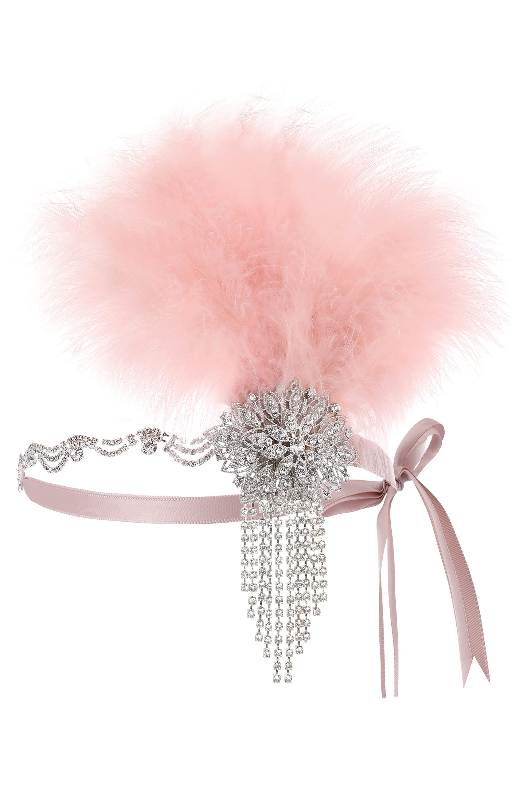 BABEYOND 1920s Flapper Headband Great Gatsby Headpiece with Feather 1920s Flapper Gatsby Hair Accessories Feather Headband (Pink)