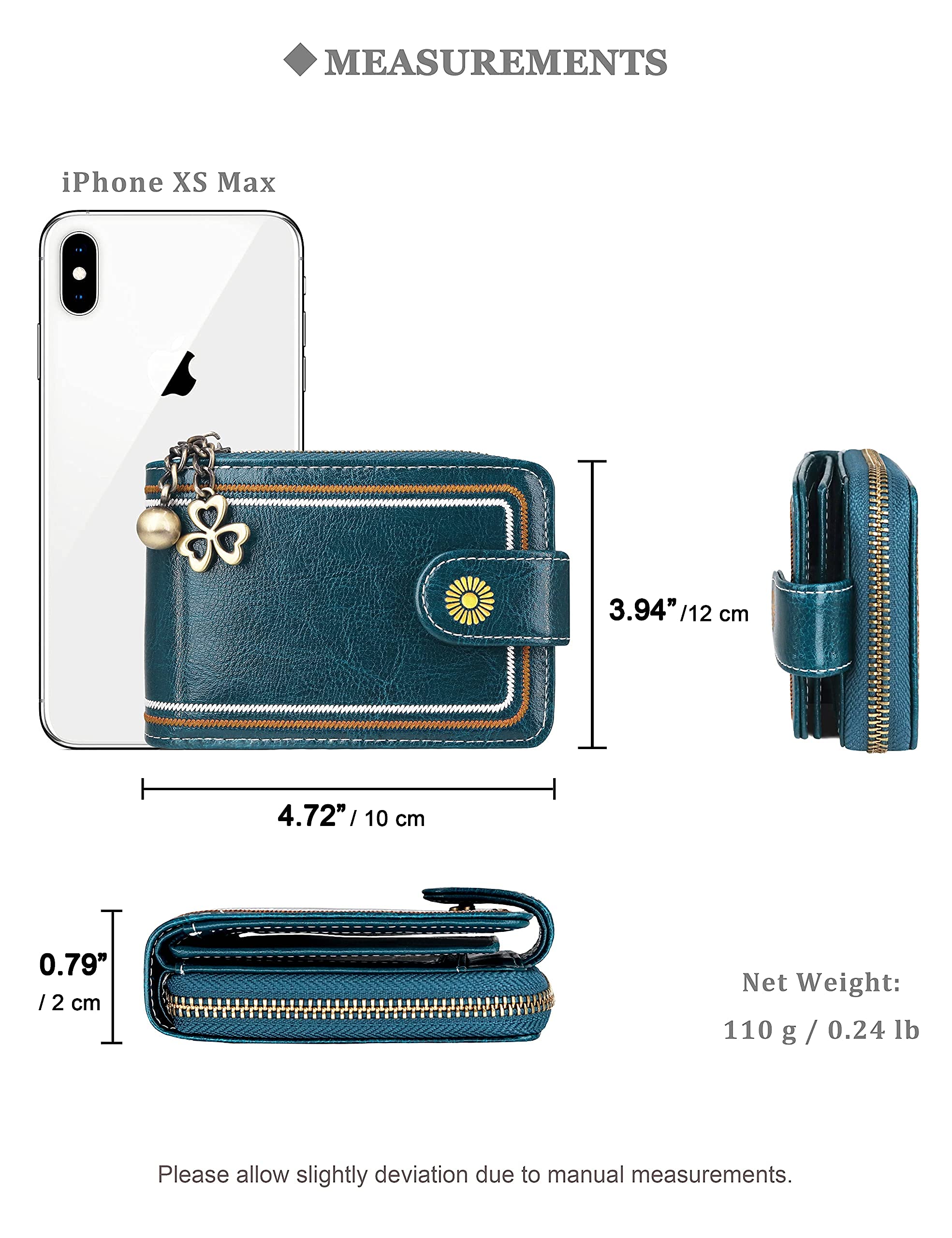 IamaCos Women Credit Card Wallet Bifold Artificial Leather Wallets RFID Blocking Zipper Card Holder 9 Card Slots 4 ID Windows Cute Pendant Blue
