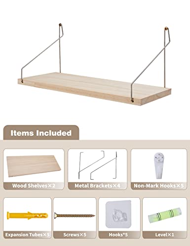 HOMESAN Floating Shelves Set of 2, Bathroom Shelves, Wall Shelves for Bedroom, Floating Shelf for Wall Decor