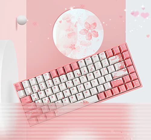 BOYI KD84 Hot Swappable 75% Compact Gateron Yellow Switch Keyboard, Bluetooth 5.0/Wireless 2.4G/Wired Type-C Tri-Mode N-Key Rollover RGB Mechanical Gaming Keyboard (Peach Blossom OEM Keycaps)