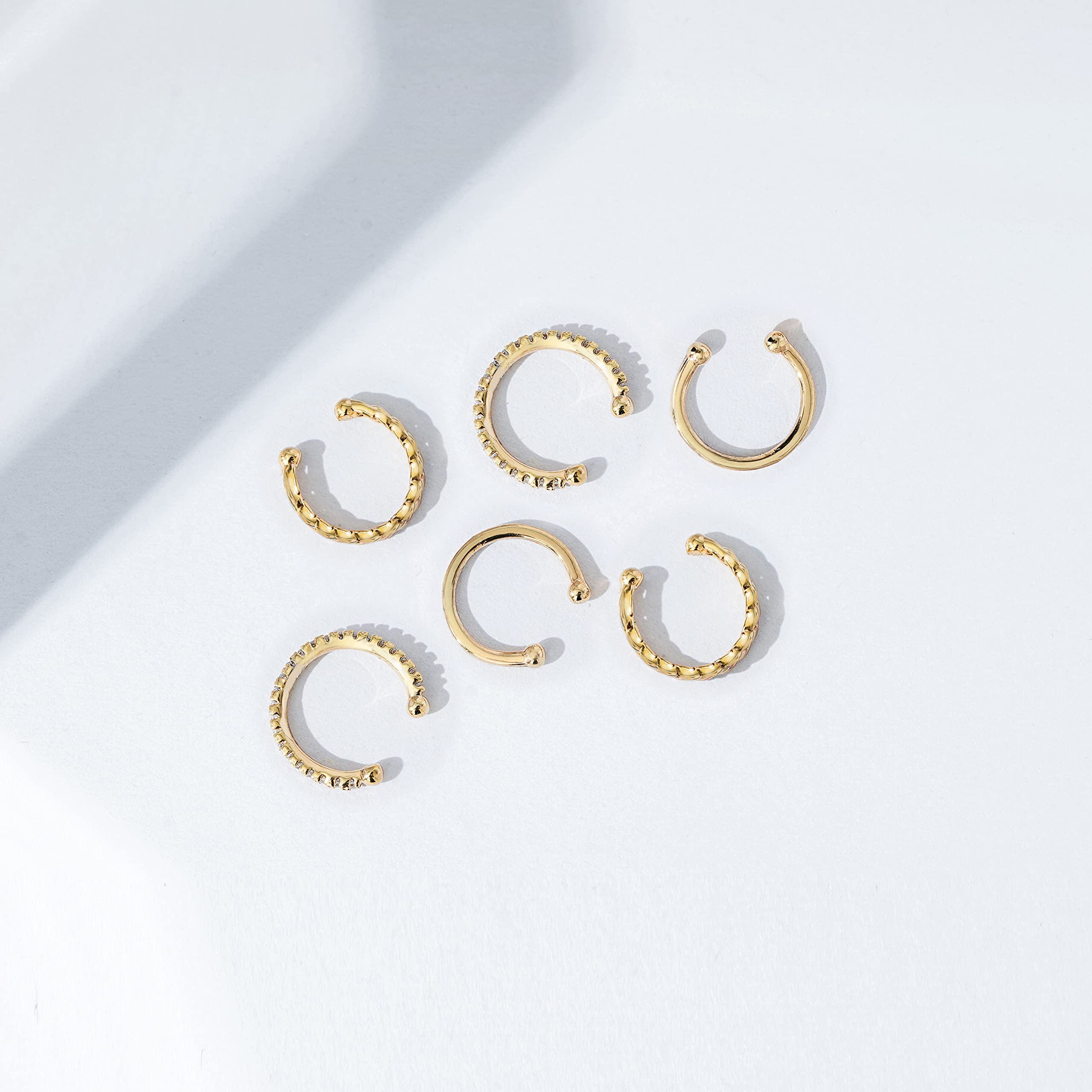 Amazon Essentials 14K Gold Plated Sterling Silver Set of 3 Ear Cuffs, Yellow Gold