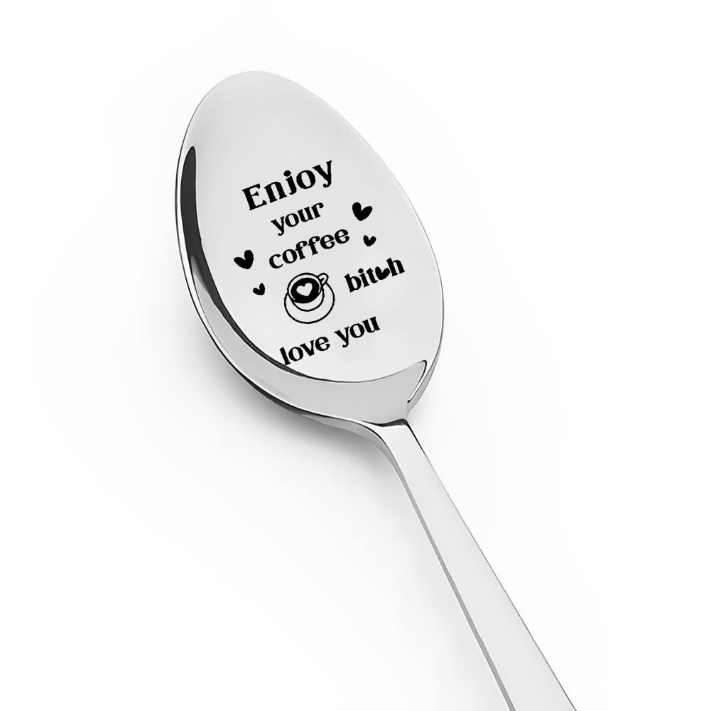 Enjoy Your Coffee Spoon Gift for Best Friends Boyfriend Husband Anniversary Birthday Gifts for BFF Bestie Funny Coffee Stir Spoons Gift for Coffee Lovers Women Men