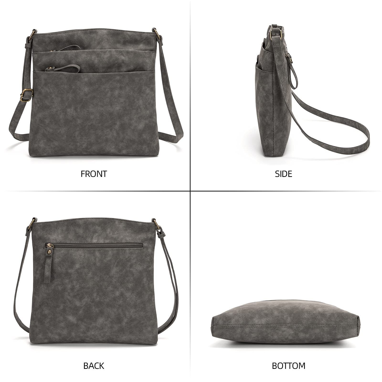 KouLi Buir Crossboby Bags for Women Soft PU Leather Purses Shoulder Handbags Tin Grey