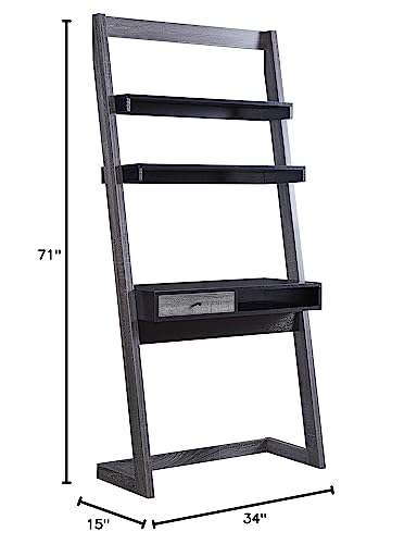 HOMES: Inside + Out Rexroad Wood Ladder Writing Desk with 1 Drawer and 3 Shelves-Versatile Kids Table, Wall-Mountable Leaning Design, Black and Distressed Gray