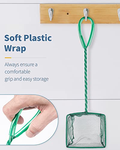 Pawfly 4 Inch Aquarium Fish Net with Braided Metal Handle Small Square Net with Soft Fine Mesh Sludge Food Residue Wastes Skimming Cleaning Net for Fish Tanks Small Koi Ponds and Pools