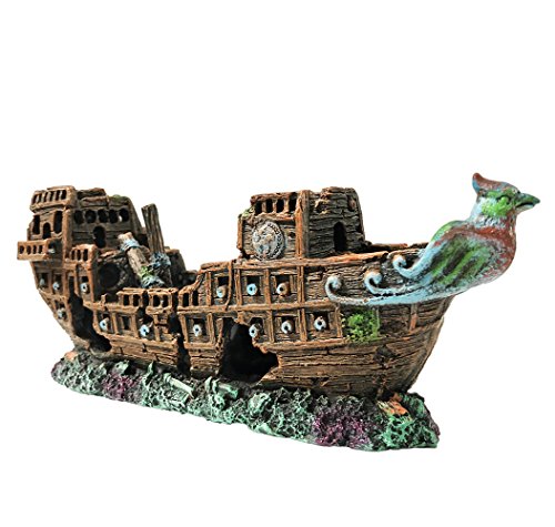 SLOCME Aquarium Pirate Ship Decorations Fish Tank Ornaments - Resin Material Shipwreck Decorations, Eco-Friendly for Freshwater Saltwater Aquarium Sunken Ship Accessories