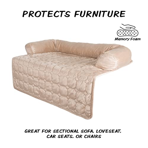 PETMAKER Furniture Protector Pet Cover for Dogs and Cats with Shredded Memory Foam filled 3-Sided Bolster Soft Plush Fabric – 35” x 35” Beige, Large
