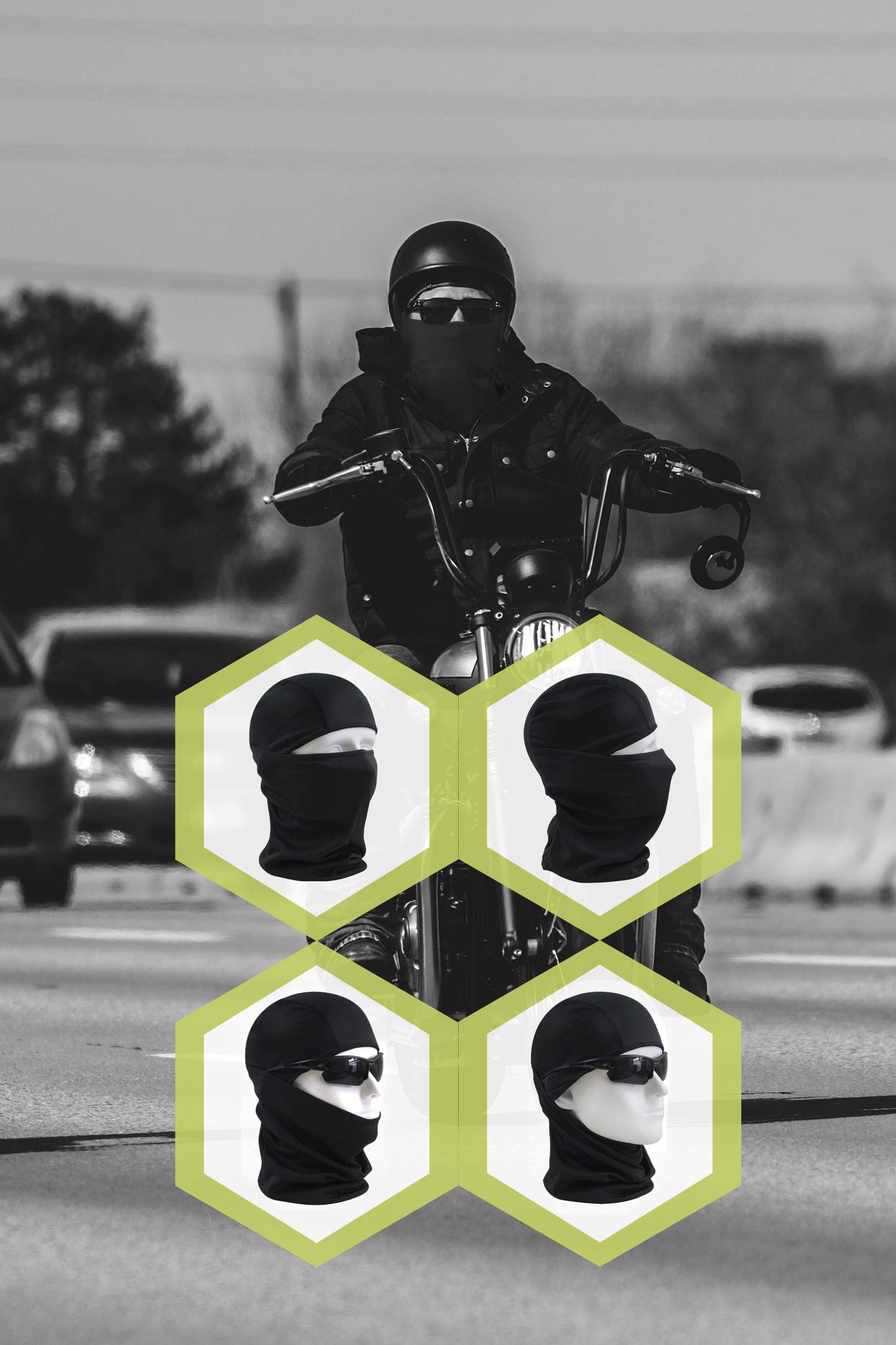 Balaclava Face Mask Adjustable Windproof UV Protection Hood (Black)