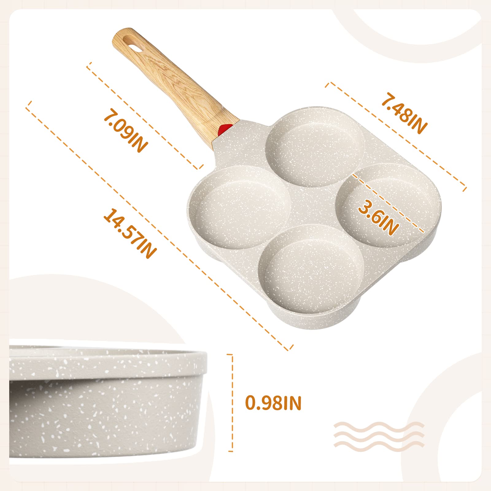Innerwell Egg Frying Pan - 4 Cup Egg Pan Nonstick, Versatile Fried Egg Pan, Breakfast Skillet for Pancake, Hamburger, Sandwiches, Compatible with Gas Stove & Induction Cookware, Easy to Clean