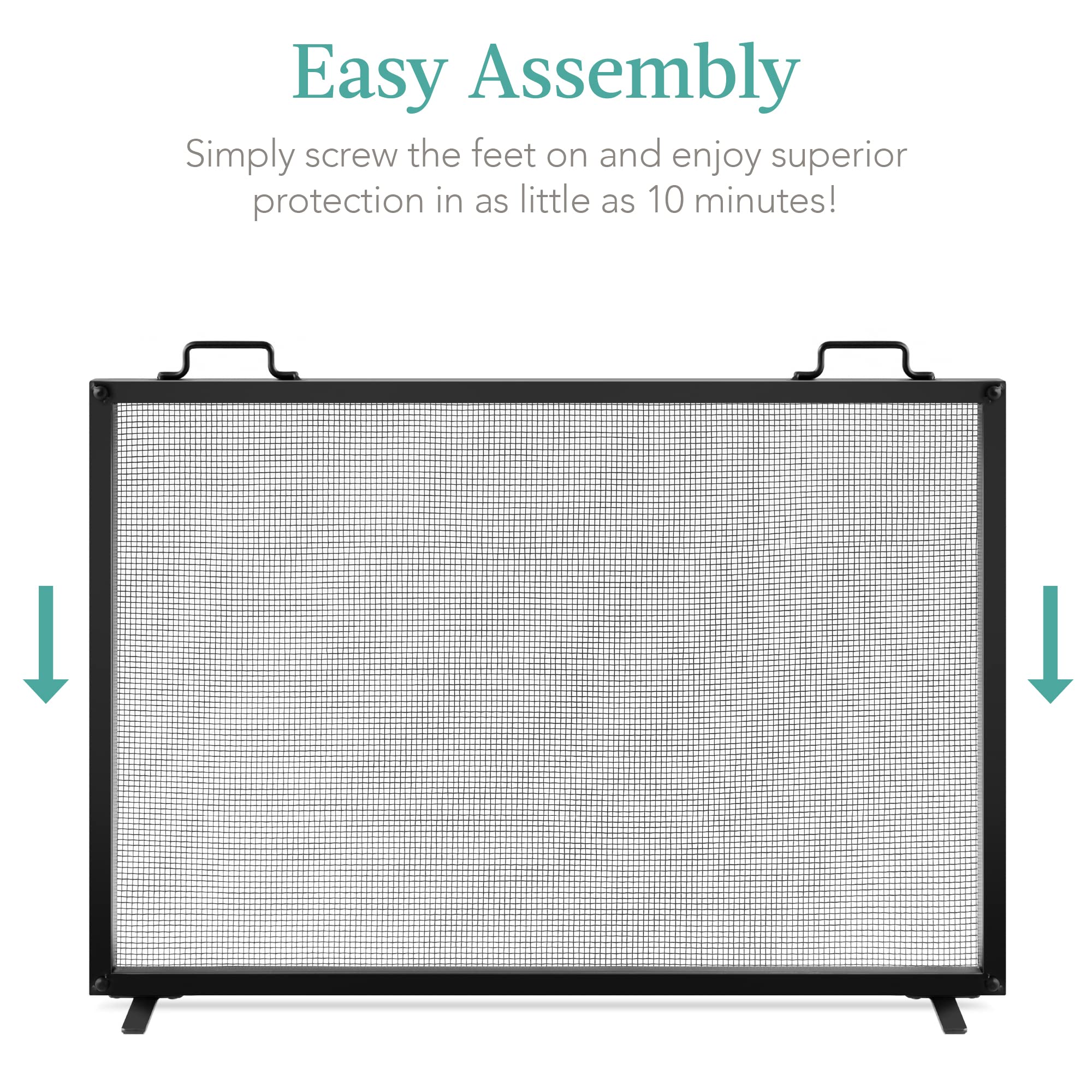 Best Choice Products 38x27in Single Panel Fireplace Screen Handcrafted Steel Mesh Spark Guard for Living Room, Bedroom Décor w/Handles - Black