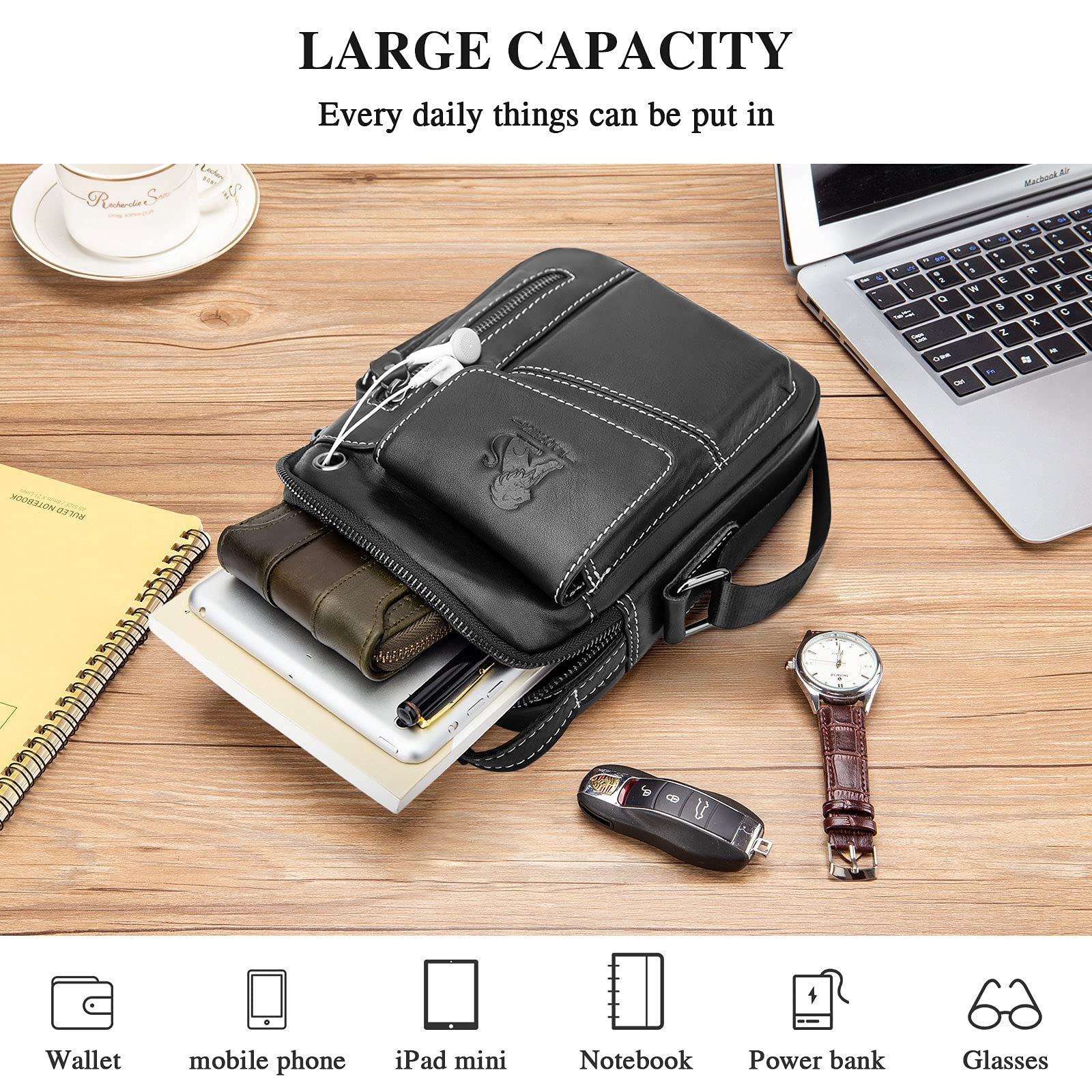BAIGIO Men's Genuine Leather Shoulder Bag CrossBody for Men Messenger Briefcase Handbag Satchel Bag Leather Purse