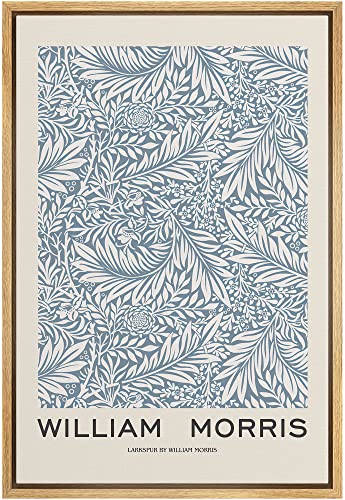 IDEA4WALL Framed Canvas Print Wall Art Larkspur Floral Flower Pattern by William Morris Historic Cultural Illustrations Fine Art Colorful Retro for Living Room, Bedroom, Office - 24"x36" Natural