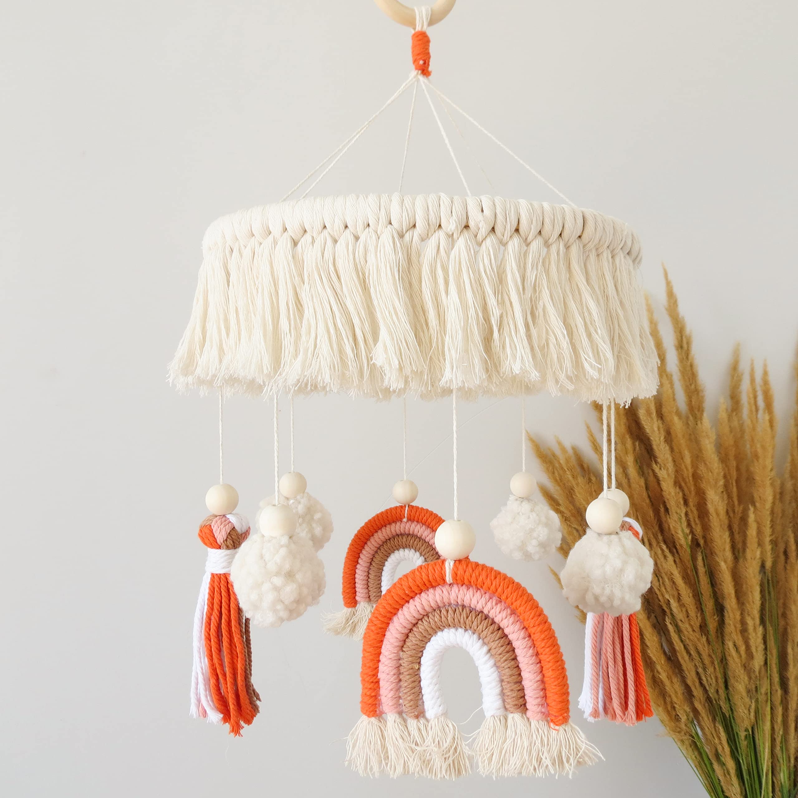 Boho Tassel Macrame Rainbow Mobile Baby Crib Mobile for Girls Baby Mobile for Crib Girl Bassinet Mobile Nursery Décor